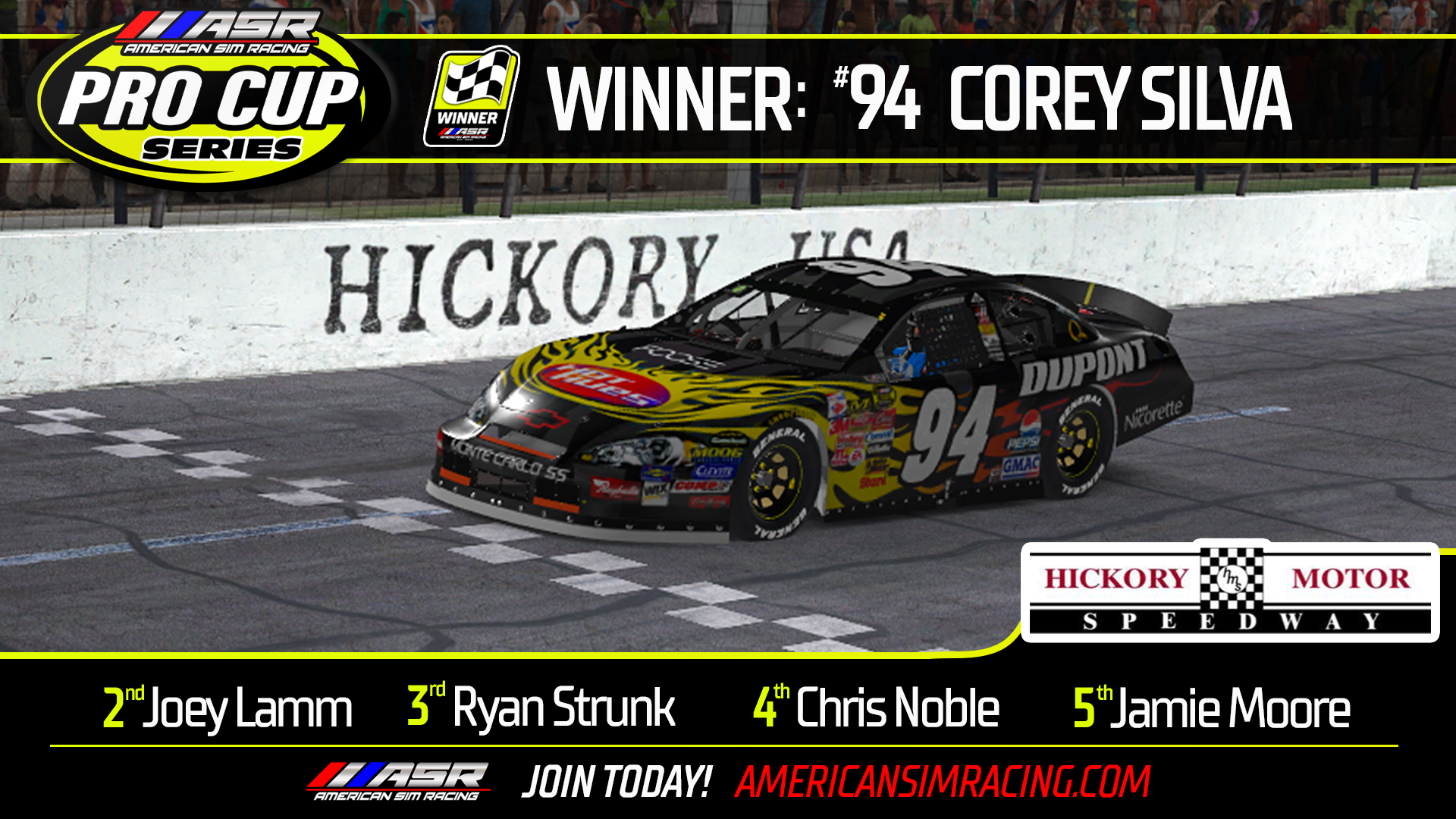 Silva Steals The Win At Hickory! - American Sim Racing