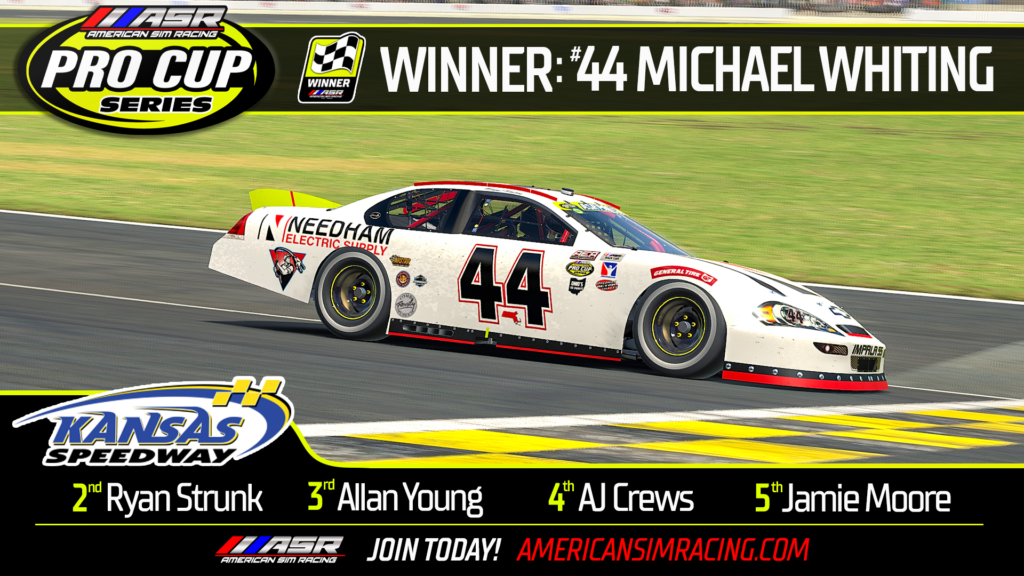 Whiting Makes Last Lap Pass For Kansas Win! - American Sim Racing
