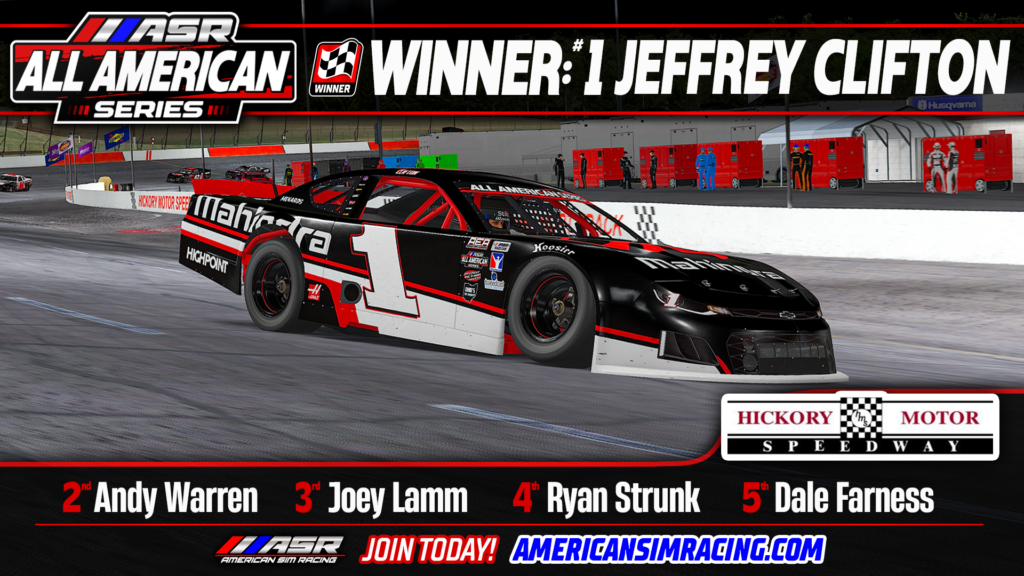 Jeffrey Clifton Scores first ASR Victory at Hickory! - American Sim Racing